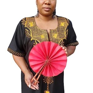 African Fabric Folding Fan/Church fan/Ankara fan/Leather folding fan/Wedding fan/Sport fan/Red African fan/Pouch Included!