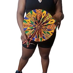 African Fabric Folding Fan/Church fan/Ankara fan/Leather fold fan/Wedding fan/Sport fan/Multicolor African fan/Pouch Included!