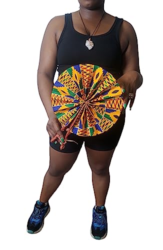 African Fabric Folding Fan/Church fan/Ankara fan/Leather fold fan/Wedding fan/Sport fan/Multicolor African fan/Pouch Included!