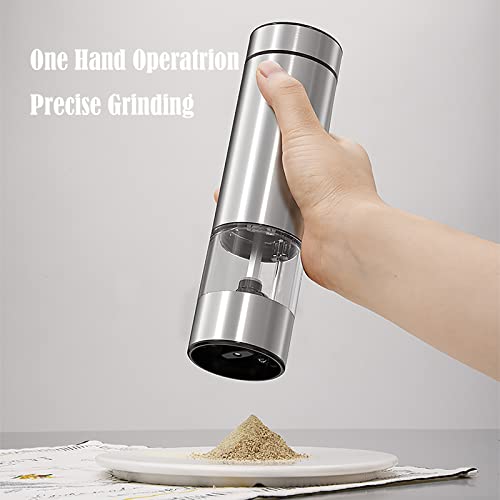 Electric Pepper Grinder，Electric Salt Grinder, adjustable coarseness, LED light, one hand automatic operation, dust cap (Single(1pc))