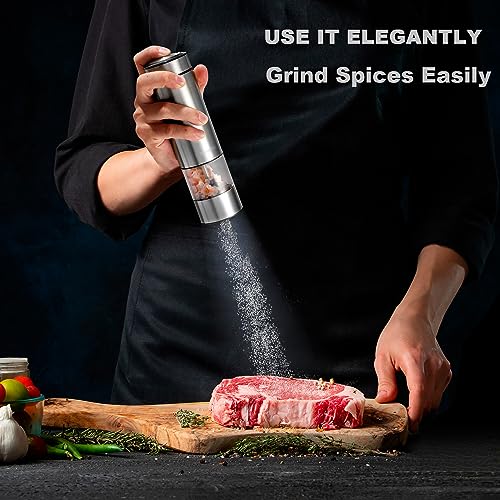 Electric Pepper Grinder，Electric Salt Grinder, adjustable coarseness, LED light, one hand automatic operation, dust cap (Single(1pc))