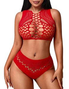 avidlove sexy lingerie fishnet lingerie for women two piece lingerie red lingerie fishnet outfit mesh lingerie