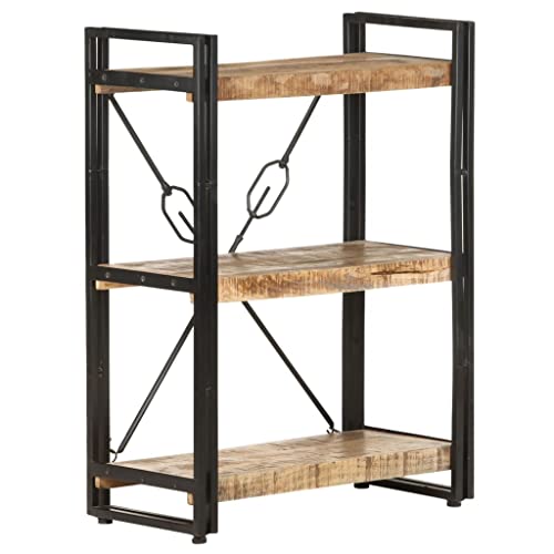 3-Tier Bookcase,Industrial Shops Shelf,Display Shelves for Collectibles,Open Shelving Unit,Bathroom Storage Rack,Use in Living Room, Bathroom and Plants,Balcony, 23.6"x11.8"x31.5" Solid Mango Wood