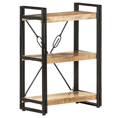 3-Tier Bookcase,Industrial Shops Shelf,Display Shelves for Collectibles,Open Shelving Unit,Bathroom Storage Rack,Use in Living Room, Bathroom and Plants,Balcony, 23.6"x11.8"x31.5" Solid Mango Wood