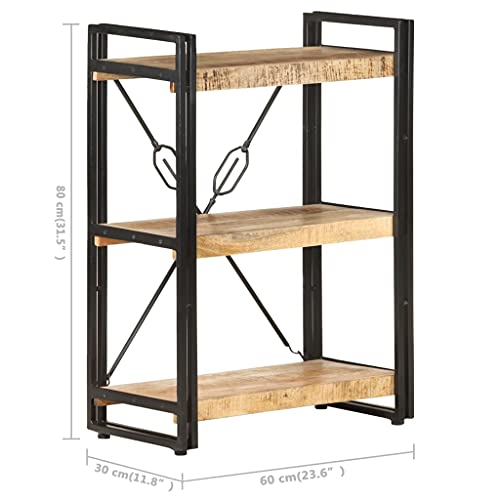 3-Tier Bookcase,Industrial Shops Shelf,Display Shelves for Collectibles,Open Shelving Unit,Bathroom Storage Rack,Use in Living Room, Bathroom and Plants,Balcony, 23.6"x11.8"x31.5" Solid Mango Wood