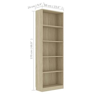 YUHI-HQYD 5-Tier Book Cabinet,Multifunctional Shelving,Flower Shelf,Modern Display Shelf,Robust and Stable,Easy to Clean,Can Hold Photo Frames,Trophies, Sonoma Oak 23.6"x9.4"x68.9" Engineered Wood