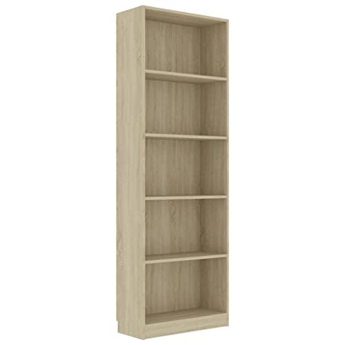 YUHI-HQYD 5-Tier Book Cabinet,Multifunctional Shelving,Flower Shelf,Modern Display Shelf,Robust and Stable,Easy to Clean,Can Hold Photo Frames,Trophies, Sonoma Oak 23.6"x9.4"x68.9" Engineered Wood