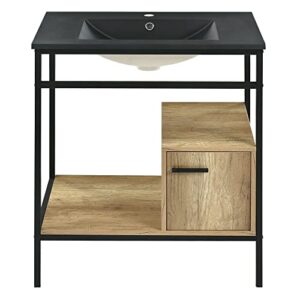 Polibi 30" Bathroom Vanity with Single Sink, Bathroom Cabinet with Metal Frame and Base Wooden Cabinet, Black