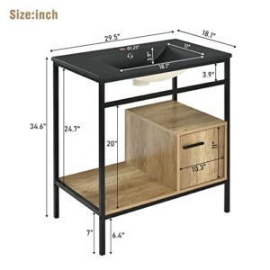 Polibi 30" Bathroom Vanity with Single Sink, Bathroom Cabinet with Metal Frame and Base Wooden Cabinet, Black