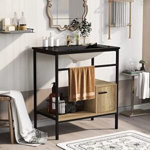 Polibi 30" Bathroom Vanity with Single Sink, Bathroom Cabinet with Metal Frame and Base Wooden Cabinet, Black