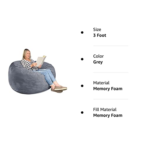 WhatsBedding 3 ft Bean Bag Chairs for Adults/Teens with Filling, Medium Bean Bag Sofa with Memory Foam, Furniture Bag with Soft Dutch Velvet Cover, Dark Gray, 3 Foot