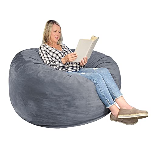 WhatsBedding 3 ft Bean Bag Chairs for Adults/Teens with Filling, Medium Bean Bag Sofa with Memory Foam, Furniture Bag with Soft Dutch Velvet Cover, Dark Gray, 3 Foot