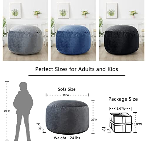 WhatsBedding 3 ft Bean Bag Chairs for Adults/Teens with Filling, Medium Bean Bag Sofa with Memory Foam, Furniture Bag with Soft Dutch Velvet Cover, Dark Gray, 3 Foot