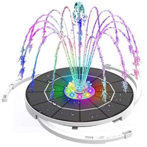 amztime solar fountain with light, 5.5w led light solar birdbath fountain, 3000mah battery & 8 nozzles solar fountain pump for pond, birdbath, pool, garden.