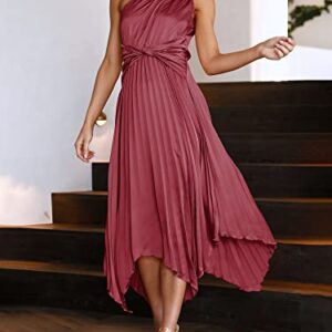 ANRABESS Women's Summer One Shoulder Elegant Cocktail Party Midi Dress Sleeveless Pleated Asymmetric Satin Evening Night Dress Wedding Guest Graduation Prom Dresses 751zaohong-S Maroon