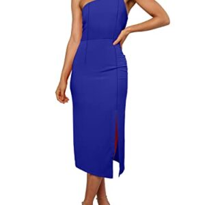 ANRABESS Women's Summer Sleeveless One Shoulder Elegant Spaghetti Strap Backless Bodycon Slit Cocktail Party Night Midi Dress Formal Wedding Guest Graduation Prom Dresses 865baolan-S Royal Blue