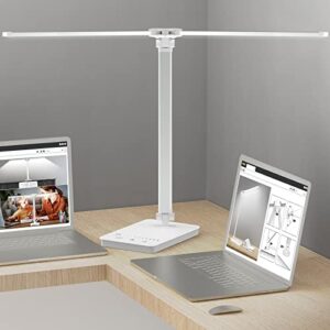 bright led desk lamp for home office - dual swing arm eye-caring architect task lamp, adjustable foldable table lamp, dimmable touch control desktop lamp 5 lighting modes for work/study