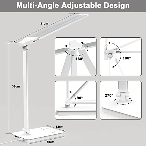 Bright LED Desk Lamp for Home Office - Dual Swing Arm Eye-Caring Architect Task Lamp, Adjustable Foldable Table Lamp, Dimmable Touch Control Desktop Lamp 5 Lighting Modes for Work/Study