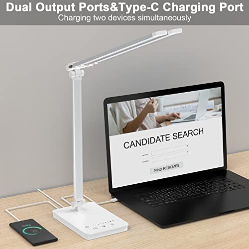 Bright LED Desk Lamp for Home Office - Dual Swing Arm Eye-Caring Architect Task Lamp, Adjustable Foldable Table Lamp, Dimmable Touch Control Desktop Lamp 5 Lighting Modes for Work/Study