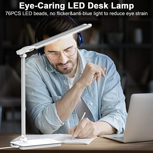 Bright LED Desk Lamp for Home Office - Dual Swing Arm Eye-Caring Architect Task Lamp, Adjustable Foldable Table Lamp, Dimmable Touch Control Desktop Lamp 5 Lighting Modes for Work/Study