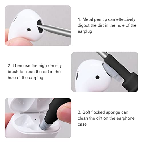 AOMIG Airpod Cleaner Kit, 3 in 1 Earbuds Cleaning kit,Phone Cleaner kit with Soft Brush for Wireless Earphones Bluetooth Headphones Charging Box Accessories, Computer, Keyboard, Camera(Black)