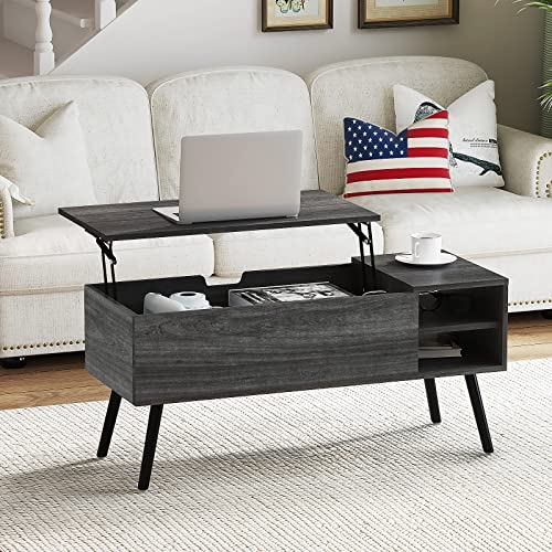 Tantmis Wood Lift Top Coffee Table with Storage, Mid Century Modern Farmhouse Coffee Table, Small Coffee Tables for Living Room, Office, Grey