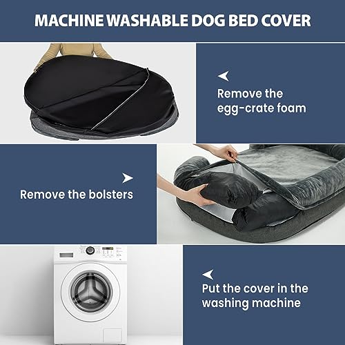 Yiruka Dog Beds for Medium Dogs, Washable Dog Bed with Removable Cover, Orthopedic Dog Bed with Egg-Crate Foam, Waterproof Dog Bed Nonskid Bottom, Pet Bed Medium Dog Bed