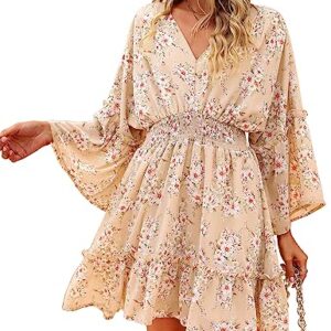 Jollycode Summer Spring Dresses for Women 2023 Casual Boho Floral A-Line Mini Dress Flowy Chiffon Short Dress