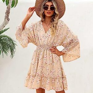 Jollycode Summer Spring Dresses for Women 2023 Casual Boho Floral A-Line Mini Dress Flowy Chiffon Short Dress