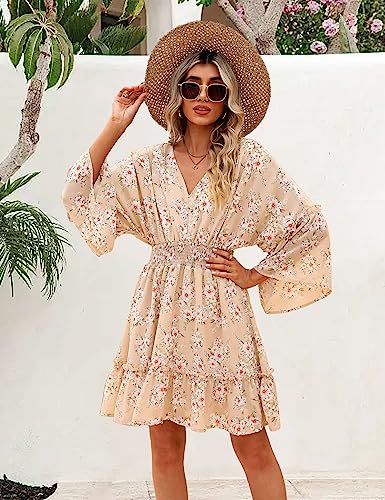 Jollycode Summer Spring Dresses for Women 2023 Casual Boho Floral A-Line Mini Dress Flowy Chiffon Short Dress