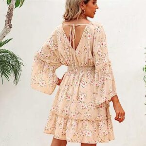 Jollycode Summer Spring Dresses for Women 2023 Casual Boho Floral A-Line Mini Dress Flowy Chiffon Short Dress