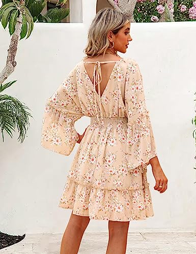 Jollycode Summer Spring Dresses for Women 2023 Casual Boho Floral A-Line Mini Dress Flowy Chiffon Short Dress