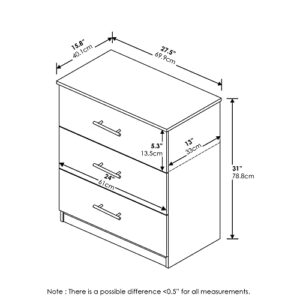 Furinno Tidur Simple Design Dresser, 3-Drawer Handle, Solid White