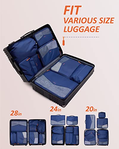 BAGSMART Packing Cubes for Suitcase, 8 Set Travel Packing Organizers Cubes, Lightweight Travel Cubes with Laundry Bag, Durable Luggage Suitcase Organizer Bag Set with Shoe Bag Blue