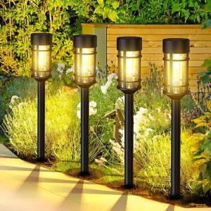 ilanck solar pathway lights 8 pack, bright solar lights outdoor waterproof ip65, led solar garden lights metal landscape lighting for yard, lawn, driveway…