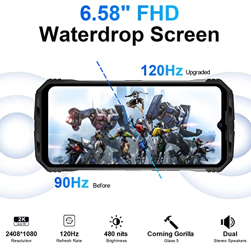 DOOGEE S100 Rugged Smartphone(2023), 20GB+256GB Dual 4G Gaming Rugged Phones Unlocked, 120Hz 6.58" Rugged Cell Phone, 66W Fast Charge, Dual Speakers, Android 12, 108MP Camera, Night Vision, NFC, OTG