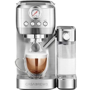 casabrews espresso machine 20 bar, compact cappuccino machine with automatic milk frother, stainless steel espresso maker with 49 oz removable water tank for cappuccino or latte, gift for coffee lover