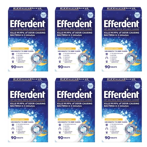 Efferdent PM Overnight Anti-Bacterial Denture Cleanser Tablets 90 ct. (Pack of 6)