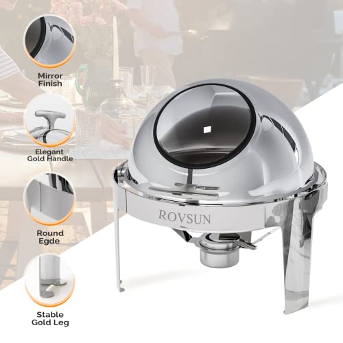 ROVSUN Roll Top Chafing Dish Buffet Set,6 Quart Round Stainless Steel Chafer for Catering,Buffet Servers and Warmers Set with Glass Window for Wedding, Parties, Banquet, Events，Graduation