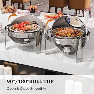 ROVSUN Roll Top Chafing Dish Buffet Set,6 Quart Round Stainless Steel Chafer for Catering,Buffet Servers and Warmers Set with Glass Window for Wedding, Parties, Banquet, Events，Graduation