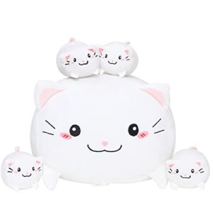 sqeqe cute cat plush toy with 4 baby plush kitties in her tummy, stuffed cotton plush animal toy gift for kids