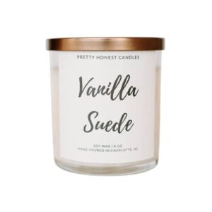 pretty honest candles vanilla suede soy candle | soy wax candles for home | scented soy candle | 8oz glass jar | made in the usa