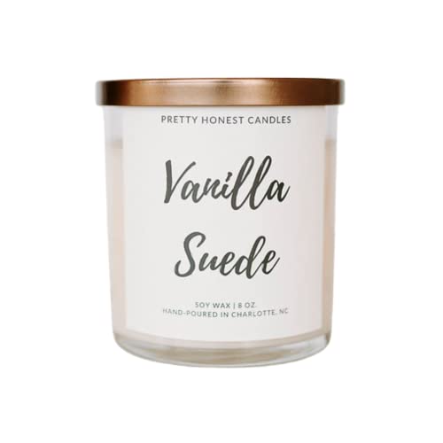 Pretty Honest Candles Vanilla Suede Soy Candle | Soy Wax Candles for Home | Scented Soy Candle | 8oz Glass Jar | Made in the USA