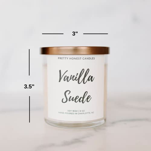 Pretty Honest Candles Vanilla Suede Soy Candle | Soy Wax Candles for Home | Scented Soy Candle | 8oz Glass Jar | Made in the USA