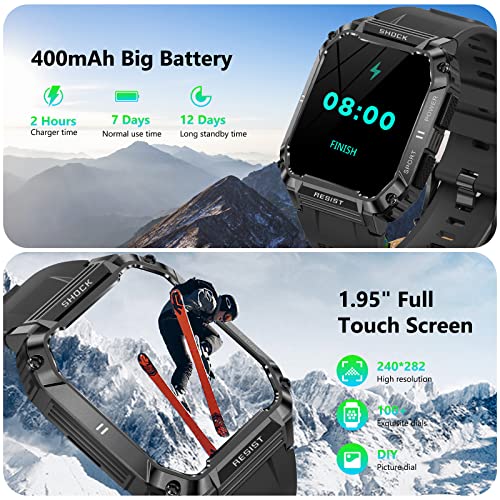 Smart Watches for Men, Bluetooth Call (Answer/Make Call) Smartwatch IP68 Waterproof Fitness Watch Tracker for Android iOS iPhones with Heart Rate Blood Pressure SpO2, 1.95" Tactical Sports Smartwatch