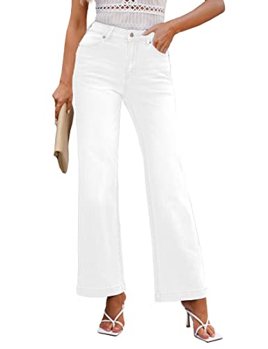 luvamia Wide Leg Jeans for Women High Waisted Baggy 90S Jeans Distressed Stretchy Denim Pants Trendy Womens Jeans High Waisted White Wide Leg Pants for Women Brilliant White Size US 10