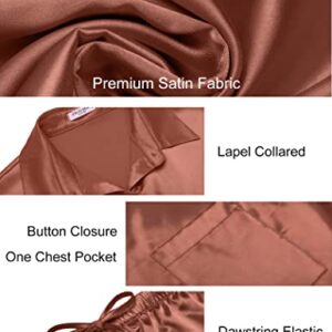 Ekouaer Satin Pajamas Womens Lightweight Sleepwear Short Sleeve Sleep Shirt Boyfriend Top and Shorts 2 Piece Silk PJ Set Brown,S