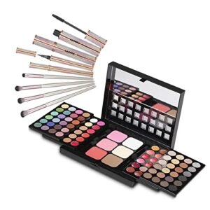 full makeup gift sets for women - 78 colors makeup palette include eyeshadow,lipstick,blush,contour,concealer, mascara, eyebrow powder, eyeliner pencil, mirror + 4pcs metallic makeup brushes