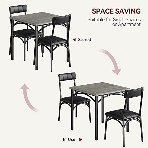 IDEALHOUSE Dining Table Set, Kitchen Table and Chairs for 2, Metal and Wood Square Dining Room Table Set with 2 Upholstered Chairs, 3 Piece Dining Table Set for Small Space, Apartment, Rustic Grey