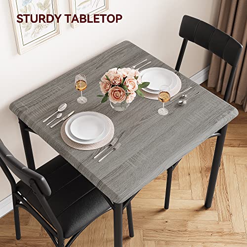 IDEALHOUSE Dining Table Set, Kitchen Table and Chairs for 2, Metal and Wood Square Dining Room Table Set with 2 Upholstered Chairs, 3 Piece Dining Table Set for Small Space, Apartment, Rustic Grey